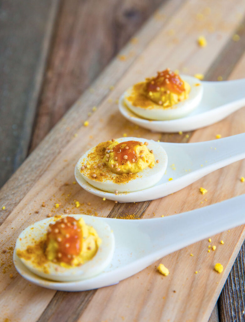 Curried Deviled Eggs with Mango Chutney