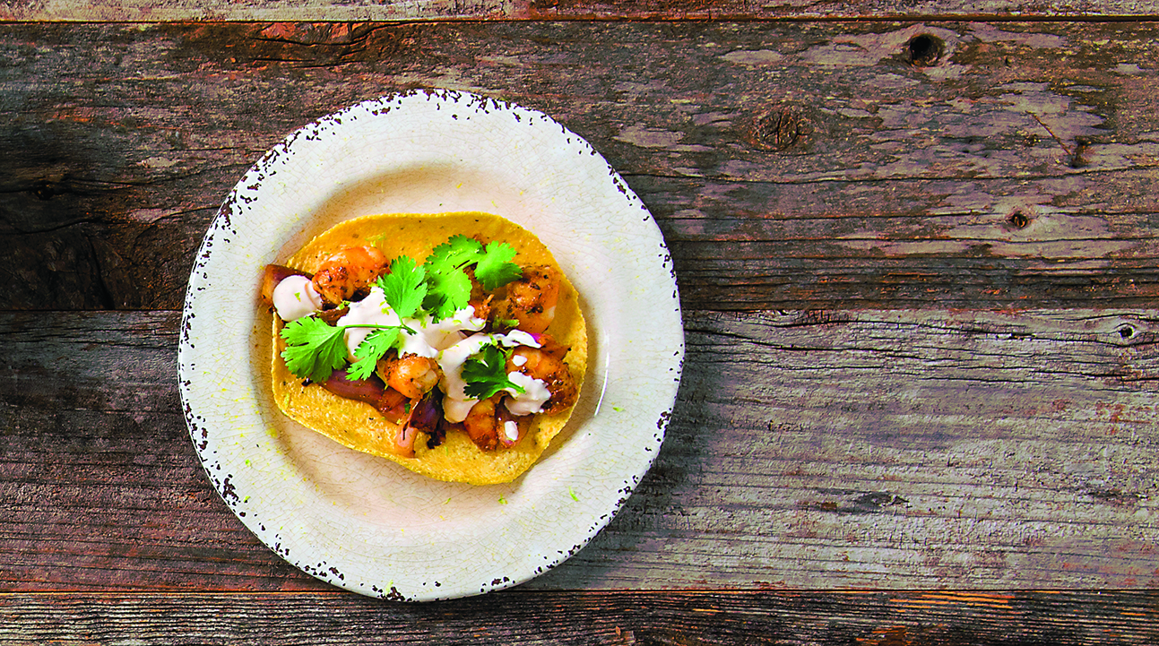 Spicy Shrimp & Onion Tacos with Cholula Cream