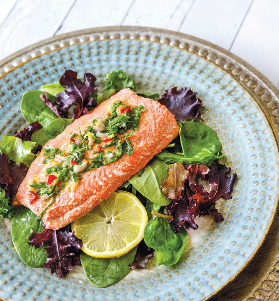 Olive Oil Poached Salmon With Herb Vinaigrette