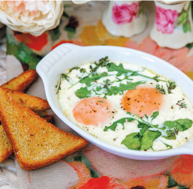 French Baked Eggs with Arugula & Feta - Edible Sarasota